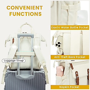 LOVEVOOK Laptop Backpack for Women Work Travel Commuter Backpack Business Computer Bag Teacher Doctor Nurse Bags College Backpack Purse, 15.6 Inch, Beige-Brown-Brown