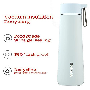 Murmioo Stainless Steel Insulated Thermos, Sports Water Bottle, Double Wall Vacuum Thermos Flask，Keep Hot and Cold，BPA Free, Suitable for Cycling, Camping and Office 14oz/420ml (White)