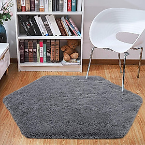 junovo Ultra Soft Rug for Nursery Children Room Baby Room Home Decor Dormitory Hexagon Carpet for Playhouse Princess Tent Kids Play Castle, Diameter 4.6 ft, Grey