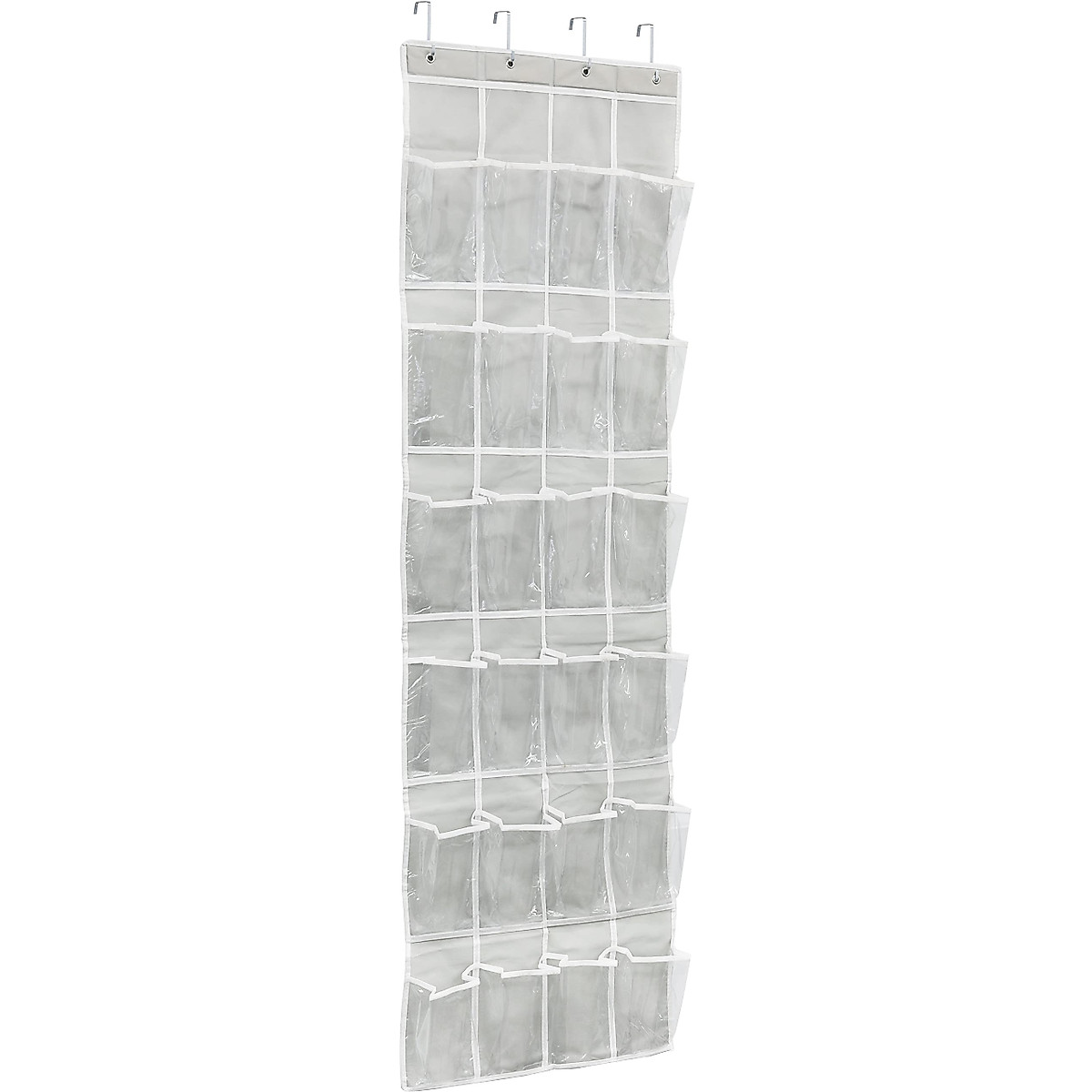 24 Pockets - SimpleHouseware Crystal Clear Over The Door Hanging Shoe Organizer, Gray (64'' x 19'')