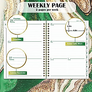 Planner 2023-2024 - 2023-2024 Academic Planner with Tabs, July 2023 - June 2024, 6.3" x 8.4", Academic Weekly and Monthly Planner 2023-2024 with Back Pocket + Thick Paper + Twin-Wire Binding - Green Gliding