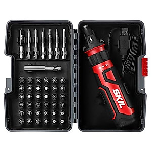 SKIL Rechargeable 4V Cordless Screwdriver with Circuit Sensor Technology, Includes 9pcs Bit, 1pc Bit Holder, USB Charging Cable - SD561201