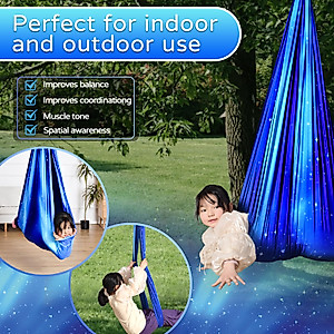 Sensory Swing for Kids Indoor & Outdoor Double Layer Therapy Cuddle Swing Hammock Chair with 360° Swivel Hanger Kit Adjustable Swing for Child and Adult with Aspergers Autism ADHD (Star Blue)