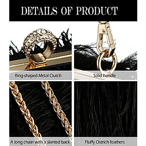 Zakia Real Natural Ostrich Feather Evening Clutch Shoulder Bag Party Bag (A-Black)