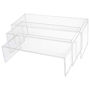 obmwang 3 Pack Large Clear Acrylic Riser Set, Acrylic Display Risers Shelf Showcase Fixtures for Jewelry Display Stand, 5mm Thickness (3 Sizes A)