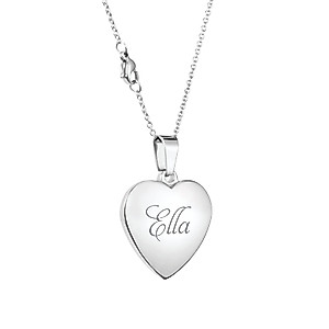 Personalized Silver Heart Necklace Pendant Custom Engraved Free