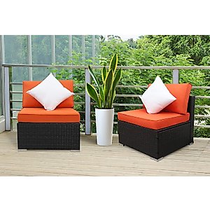 EXCITED WORK PE Wicker Sofa Outdoor Loveseat 2 Piece Patio Couch with Washable Couch Cushions, Outdoor Sectional Furniture Sofa Sets