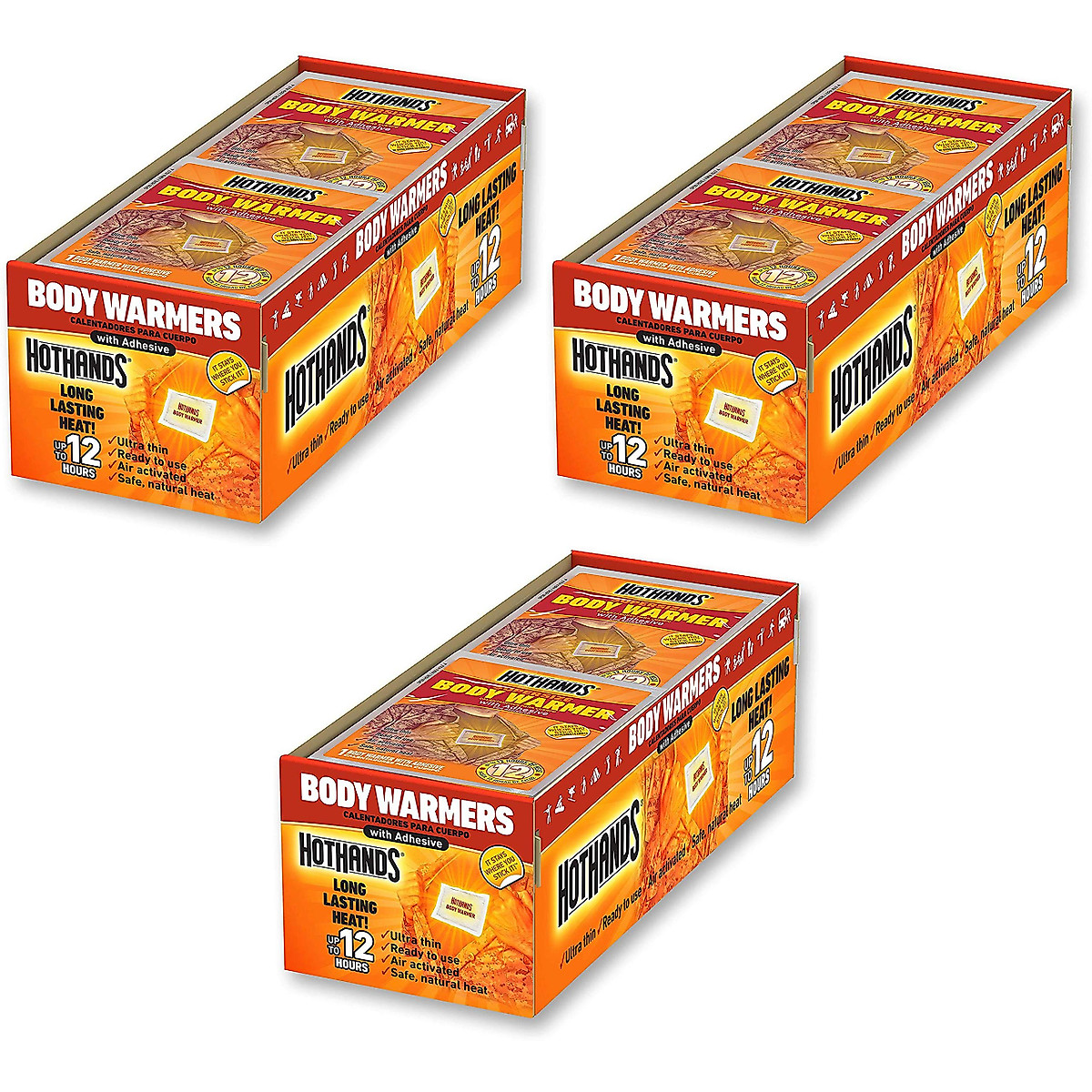 HotHands Body Warmers with Adhesive - Long Lasting Safe Natural Odorless Air Activated Warmers - Up to 12 Hours of Heat - 40 Individual Warmers Pack of 3