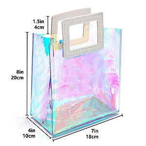 KeerxunBag 1 Pack Holographic Gift Bags with Handles & 2 Tissue Paper Sheets – Iridescent Transparent Reusable Bags for Women, Girls, Birthdays, Weddings，Pink Gift Bag