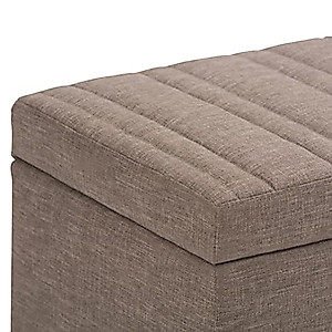 SIMPLIHOME Darcy 33 Inch Wide Contemporary Rectangle Storage Ottoman Bench in Fawn Brown Linen Look Fabric, For the Living Room, Entryway and Family Room