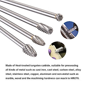 AYSUM 6-Inch Long Carbide Rotary Burr Set 6 mm (0.25 inch) Shank Long Reach Double Cut Tungsten Carbide Rotary File Set Fits Rotary Tool for Woodworking Drilling Carving Engraving, 4pcs