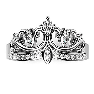 Metal Factory Sz 8 Sterling Silver Cubic Zirconia Princess Crown Tiara CZ Band Ring