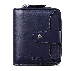 BOSTANTEN Women's Leather Designer Handbags Tote Purses Shoulder Bucket Bag Navy Blue Bundle with Leather Wallets for Women RFID Blocking Zipper Pocket Small Bifold Wallet Card Case