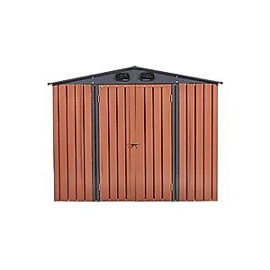 JAORD 8 x 6 FT Storage Shed, Outdoor Galvanized Steel Shed, Outside Garden Tool Storage House with Lockable Door for Patio, Backyard, Lawn Mower, Dark Brown…