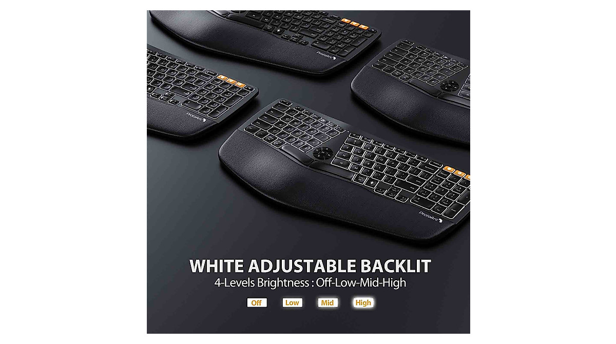 ProtoArc Backlit Ergonomic Wireless Keyboard for Multi-Device Use