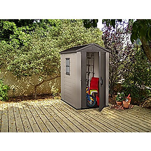Keter Factor 4x6 Outdoor Storage Shed | Store Patio Furniture, Garden tools, Bike accesories, beach chairs, or Lawn Mowers | Taupe & Brown