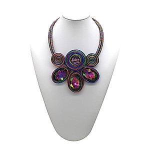 JHWZAIY Chunky African Statement Necklace For Women Tribal Fashion Costume Jewelry Earring Sets Unique Colorful Big Rhinestone Crystal Pendent Collar Choker Bib Handmade (01)