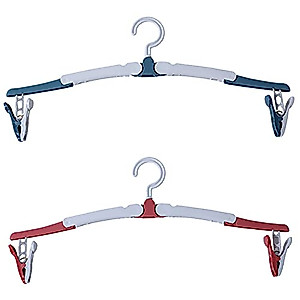 2 Pieces Travel Hangers Portable Travel Hanger Folding Clothes Hanger Travel Clothes Hanger Portable Folding Clothes Hanger Foldable Clothes Drying Rack with Clips(Blue, Red)