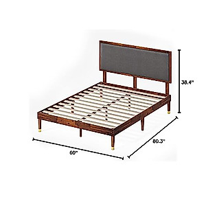 ZINUS Raymond Wood Platform Bed Frame with Adjustable Upholstered Headboard / Solid Wood Foundation / Wood Slat Support / No Box Spring Needed / Easy Assembly, Queen