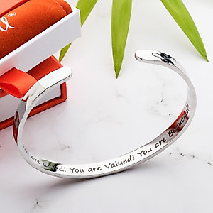 Carviell Inspirational Bracelets for Women, Personalized Encouragement Cuff Bracelet for Teens, Mom, Sister, Teenagers, Cousin Gifts, You are Loved Jewelry