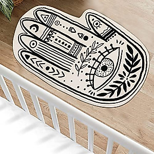 Boho Bathroom Rug 1.8'x3',Black and Cream Evil Eye Palmistry Hand Rug Small Aesthetic Door Mat,Washable Rug Teen Boy Girl Personalized Bath Mat for Kitchen Sink Dorm Tub