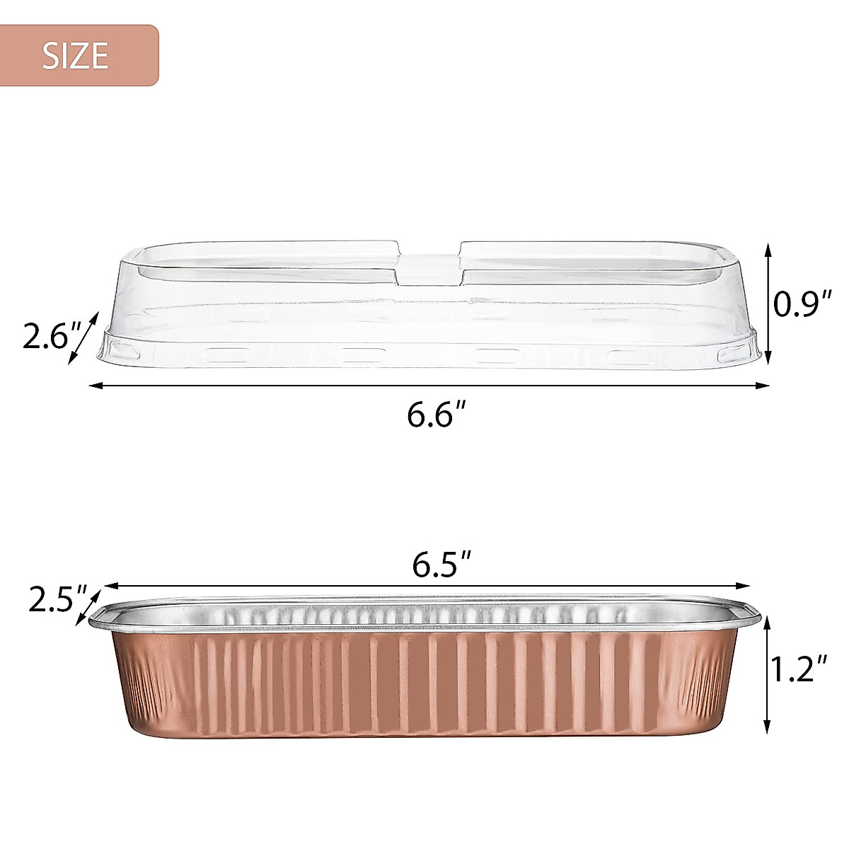 EUSOAR Disposable Aluminum Ramekins, 25pcs 6.8oz 6.5"x2.5"x1.2" Foil Baking Cups Pan with Lids，Rectangle Cupcake Containers Wrappers, Dessert Cheesecake Creme Brulee Ramekins Pan-Rose Gold