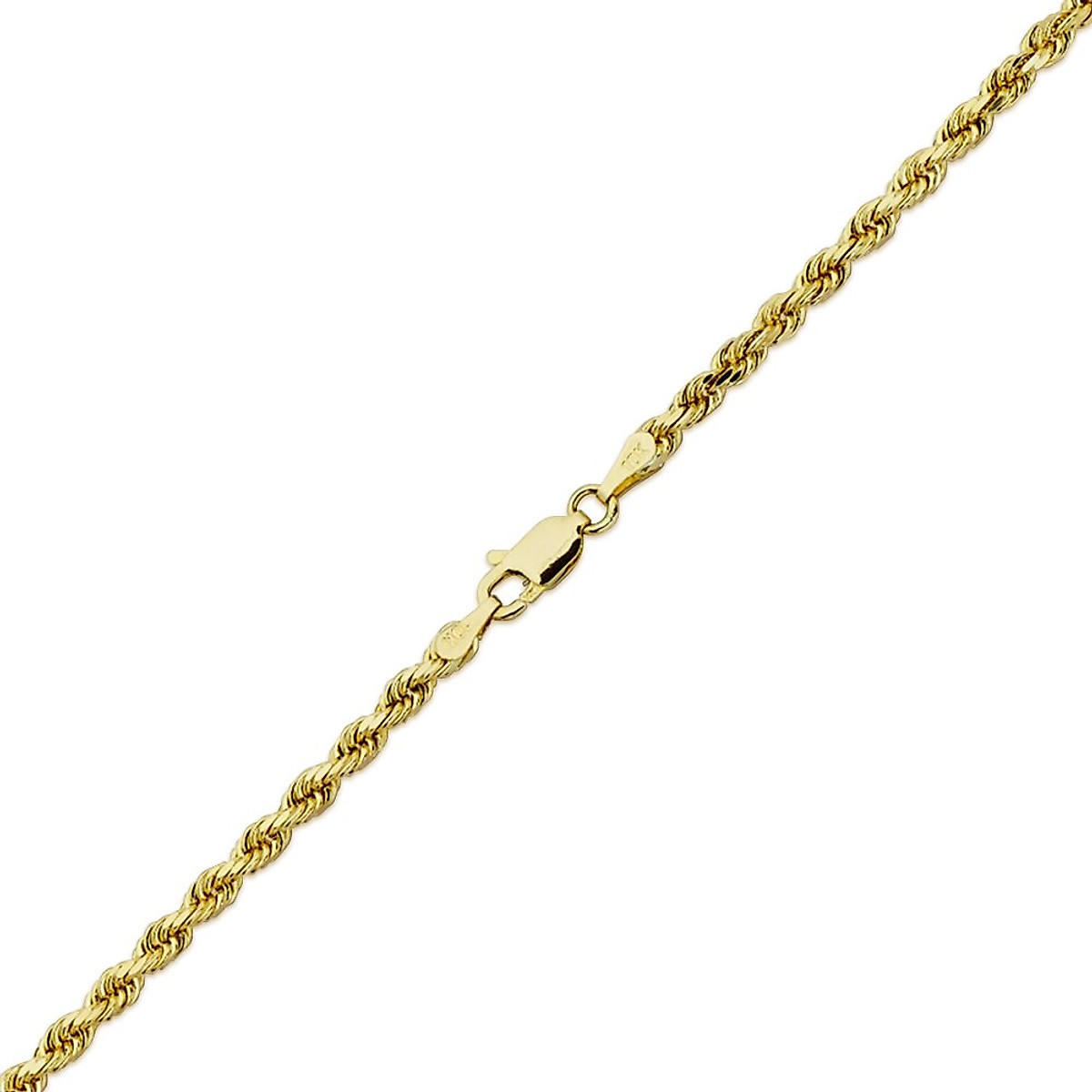 10K Yellow Gold 3mm 20" Diamond Cut Rope Chain Necklace with Lobster Lock