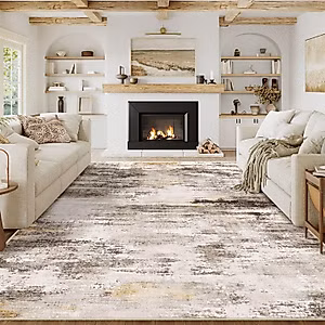 PureCozy Brown 8x10 Area Rug Modern Abstract Washable Large Living Room Carpet Indoor Bedroom Accent Rug Dining Room Office Non Slip Neutral Low Pile Throw Rug