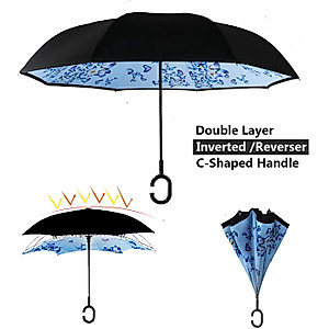 MRTLLOA 40/49/56 Inch Oversize Windproof Inverted Reverse Upside Down Umbrella, Golf Size Rain Umbrella, Double Layer, C-Shaped Handle for Men, Women and Kids (Orchid Butterfly, 49 Inch)