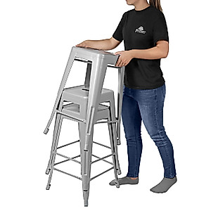 Sunjoy Group (#S-DNC1267PST) Stackable Metal Barstool, Silver, 26", Pack of 2