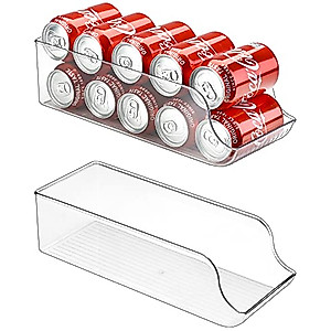 Puricon 2 Pack Can Drink Dispenser Organizer for Refrigerator, Clear Plastic Soda Pop Can Holder Container Storage Bin for Fridge Freezer Pantry Cabinet Kitchen -for Standard Can
