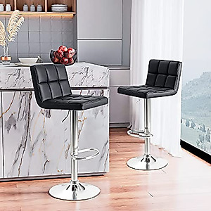 GUNJI Bar Stools Modern PU Leather Adjustable Barstools with Back Armless Hydraulic Kitchen Counter Height Swivel Bar Stool Set of 2 (Black)