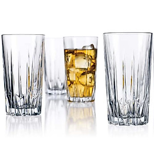 Glaver's Classic Drinking Glasses Set Of 4 Old Fashioned Highball Glass Cups 15 Oz, Diamond Cut Glass For Bar Glasses, Water, Beer, Juice, Cocktails