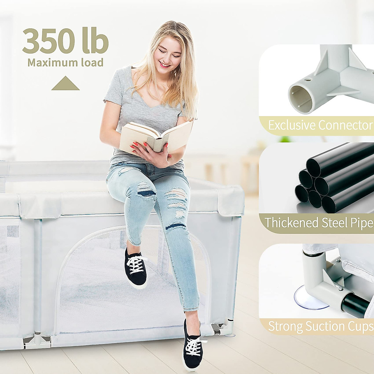 Extra Large Baby Playpen with Mat Included 70x60, Play Pens and Play Yard for Babies and Toddlers