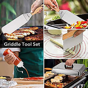 Stanbroil BBQ Griddle Accessories Set of 6 - Heavy Duty Stainless Steel Scraper, Spatula, Basting Cover and Bottles for Blackstone, Camp Chef Grill and Outdoor Griddle Accessories