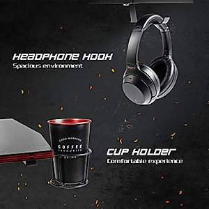 DESINO Gaming Desk 55 inch PC Computer Desk, Home Office Desk Gaming Table Z Shaped Gamer Workstation with Cup Holder and Headphone Hook, Black