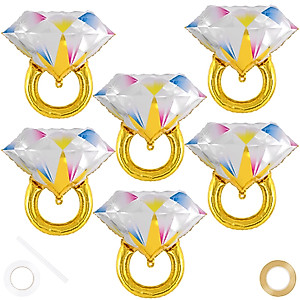 6 PCS Diamond Ring Balloons,Wedding Ring Balloons Decorations,Engagement Balloons,Bachelorette Party Ring Balloons for Bridal Shower Wedding Engagement Bachelorette Party Decorations(Gold)
