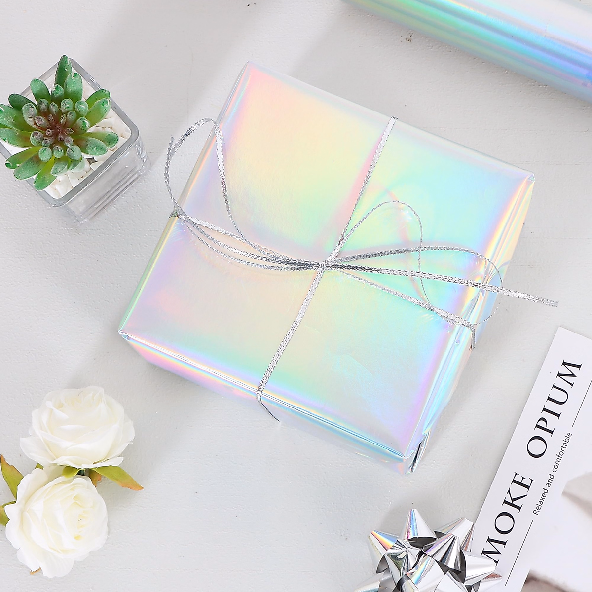 BEISHIDA Metallic Gift Wrapping Paper Iridescent Wrapping Paper Roll Foil Gift Wrap Paper, Packing Paper for Wedding,Birthday,Graduation,Christmas Wrapping Paper(17inchesX32.8ft)