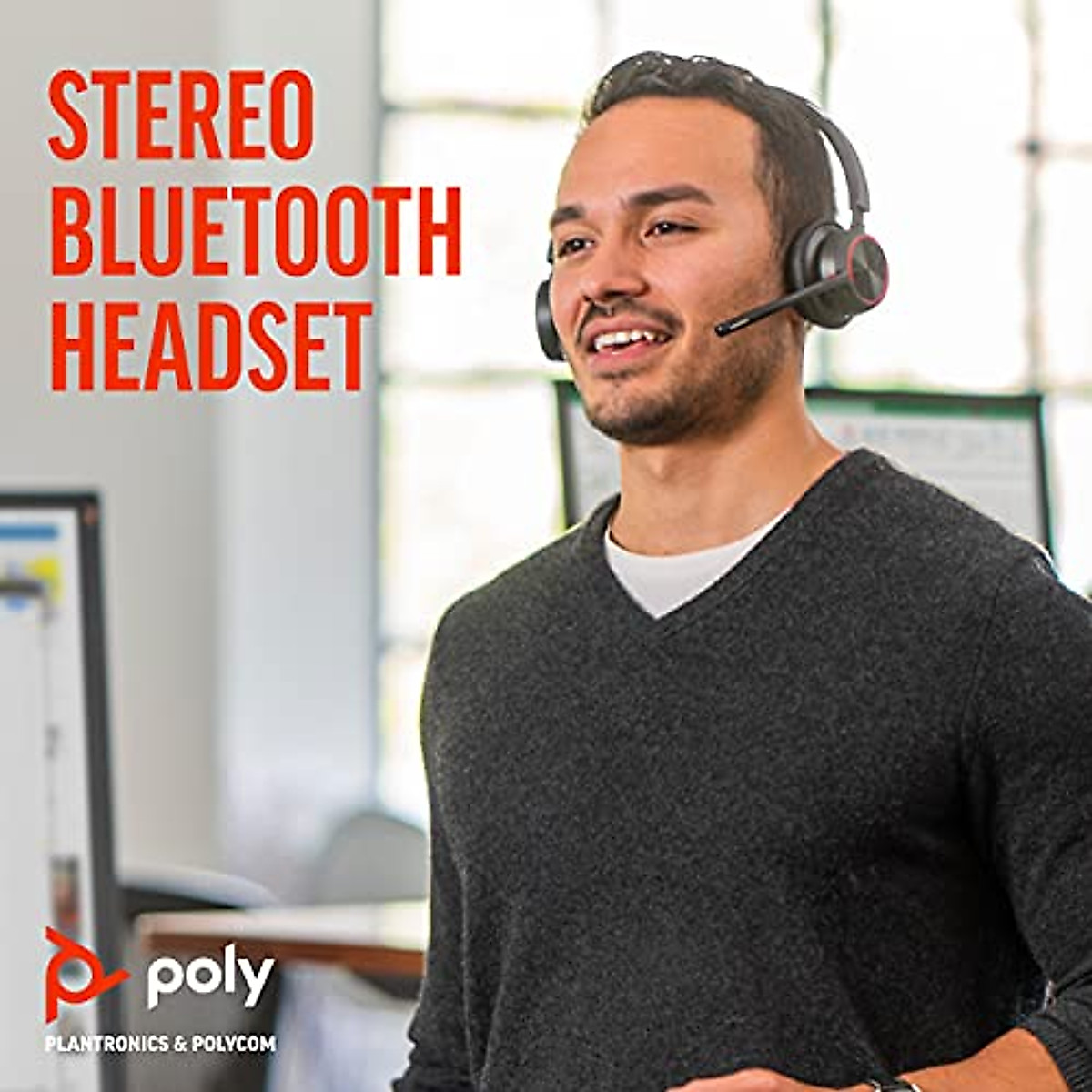 Poly - Voyager 4320 UC Wireless Headset + Charge Stand (Plantronics) - Headphones w/Mic - Connect to PC/Mac via USB-A Bluetooth Adapter, Cell Phone via Bluetooth-Works w/Teams (Certified), Zoom&More