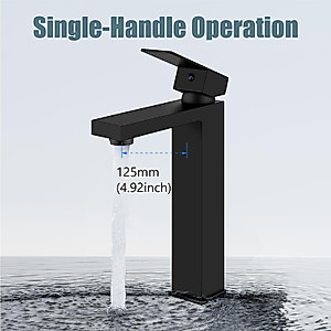 Aolemi Tall Bathroom Faucet Vessel Sink Faucet Single Hole 1 Handle Lavatory Vanity RV Deck Mount Mixer Tap with Pop Up Drain Assembly, Matte Black, Aerator Spout