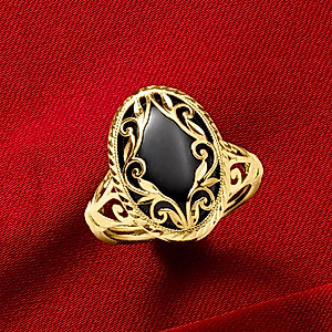 Ross-Simons Black Onyx Scrollwork Ring in 14kt Yellow Gold. Size 8