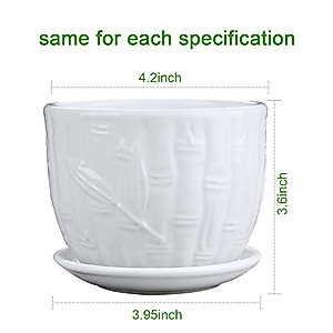 Brajttt Flower Pots, 4 Inch Cylinder Ceramic Plant Pots with Connected Saucer, Mini Ceramic Planters for Succulent and Little Snake Plants (6 Pack, White)