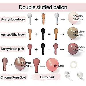 Dusty Rose Pink Balloon Arch Kit Nude Blush Gold Double Stuffed Balloon Garland 121 Latex Pastel Neutral Balloons for Gender Reveal, Baby Shower Bridal Engagement, Boho Wedding baptism Party