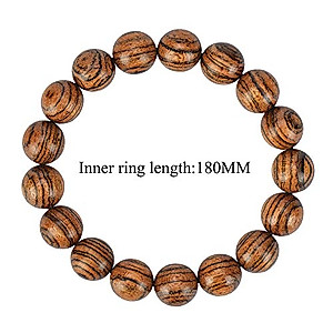 anzhongli Prayer Beads Bracelet 12MM for Men and Women Beaded Bracelet Sandalwood Elastic(12mm 17 beads Tiger skin)