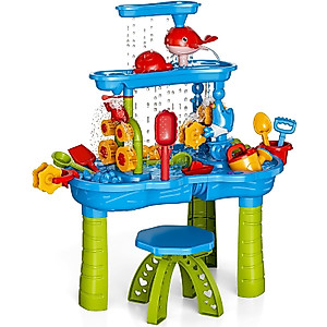 Bennol Kids Sand Water Table Toys for Toddlers, 2 in 1 Outdoor Sand and Water Play Table Beach Toys for Kids Boys Girls, Water Activity Tables Summer Toys for Outside Backyard for Toddlers Age 1-3 3-5