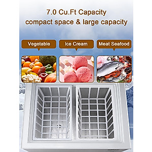 KRIB BLING 7.0 Cu.Ft Chest Freezer Compact Mini Deep Freezer with Top Open Door 7 Gears Temperature Control with Removable Storage Basket White