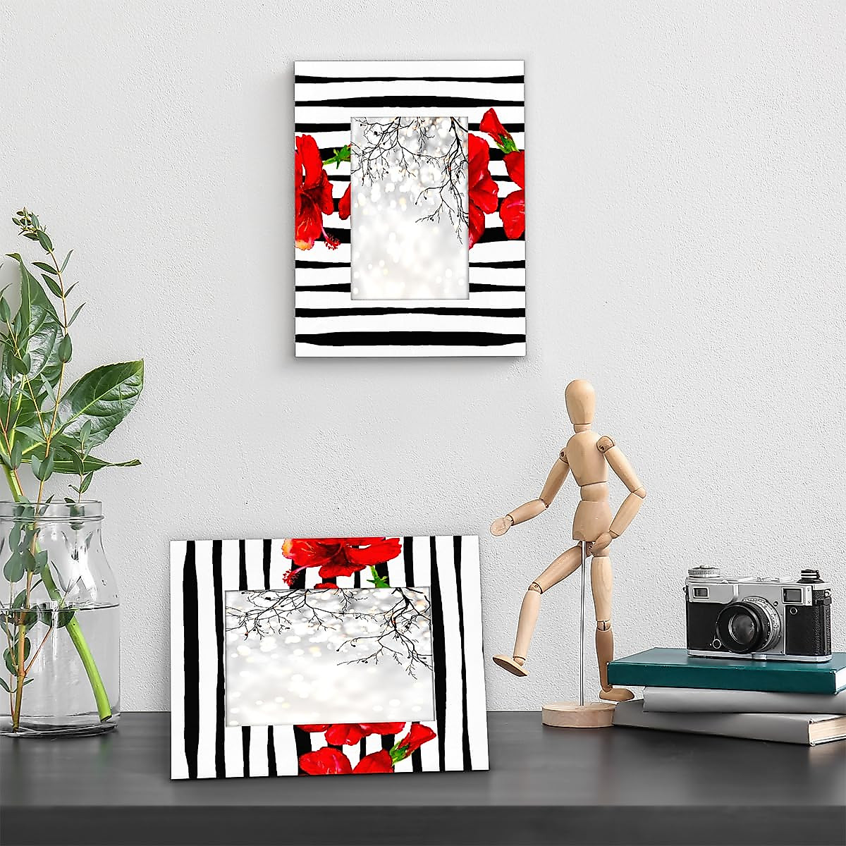 11x14 Picture Frame Red Flower Wood Photo Frames with Acrylic for Wall Mount & Table Top Display Picture Frames for Wall Decor