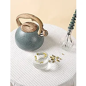 Tea Kettle, BELANKO 102 OZ / 3 Liter Whistling Tea Kettle, Tea Pots for Stove Top Food Grade Stainless Steel with Wood Pattern Handle, Loud Whistle Kettle for Tea, Coffee, Water, Milk - Black Green