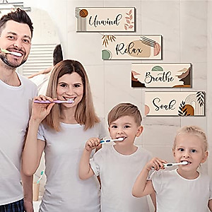 4 Pcs Boho Bathroom Decor Relax Soak Unwind Breathe Sign Bathroom Wall Arts Decor Boho Bathroom Wooden Wall Decor Rustic Farmhouse Bathroom Wall Decor Paintings for Home Washroom, 9.84 x 3.94 Inch