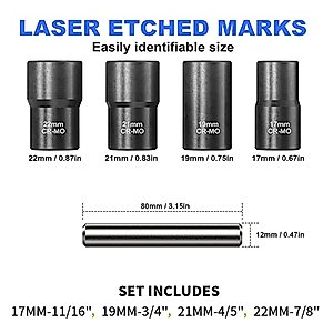 DOUARQ Twist Socket Set Lug Nut Remover Extractor Tool - 5-Piece Metric Bolt and Lug Nut Extractor Socket Tools